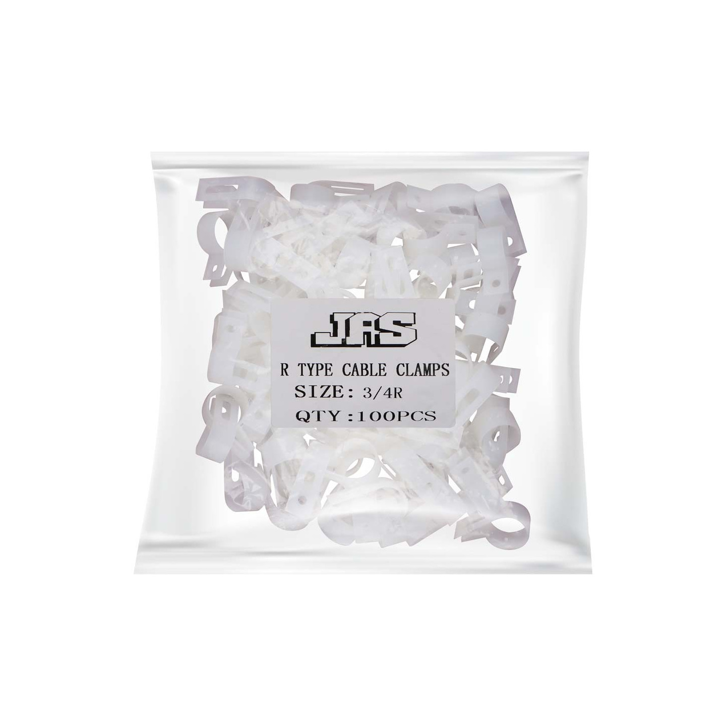 JAS R TYPE CABLE CLAMS WHITE 3/4 100PCS