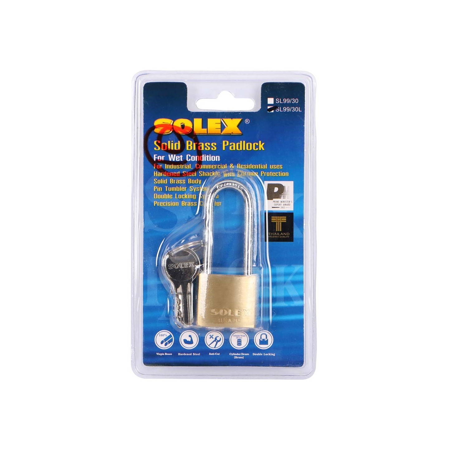 NO.SL99 BRASS LONG SHACKLE PADLOCK 30 MM
