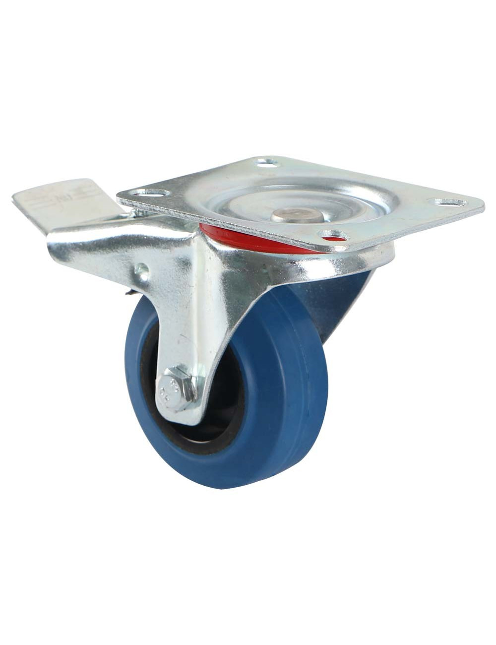 054080 RUBBER CASTER WHEEL BLUE WITH BRAKE 3.5
