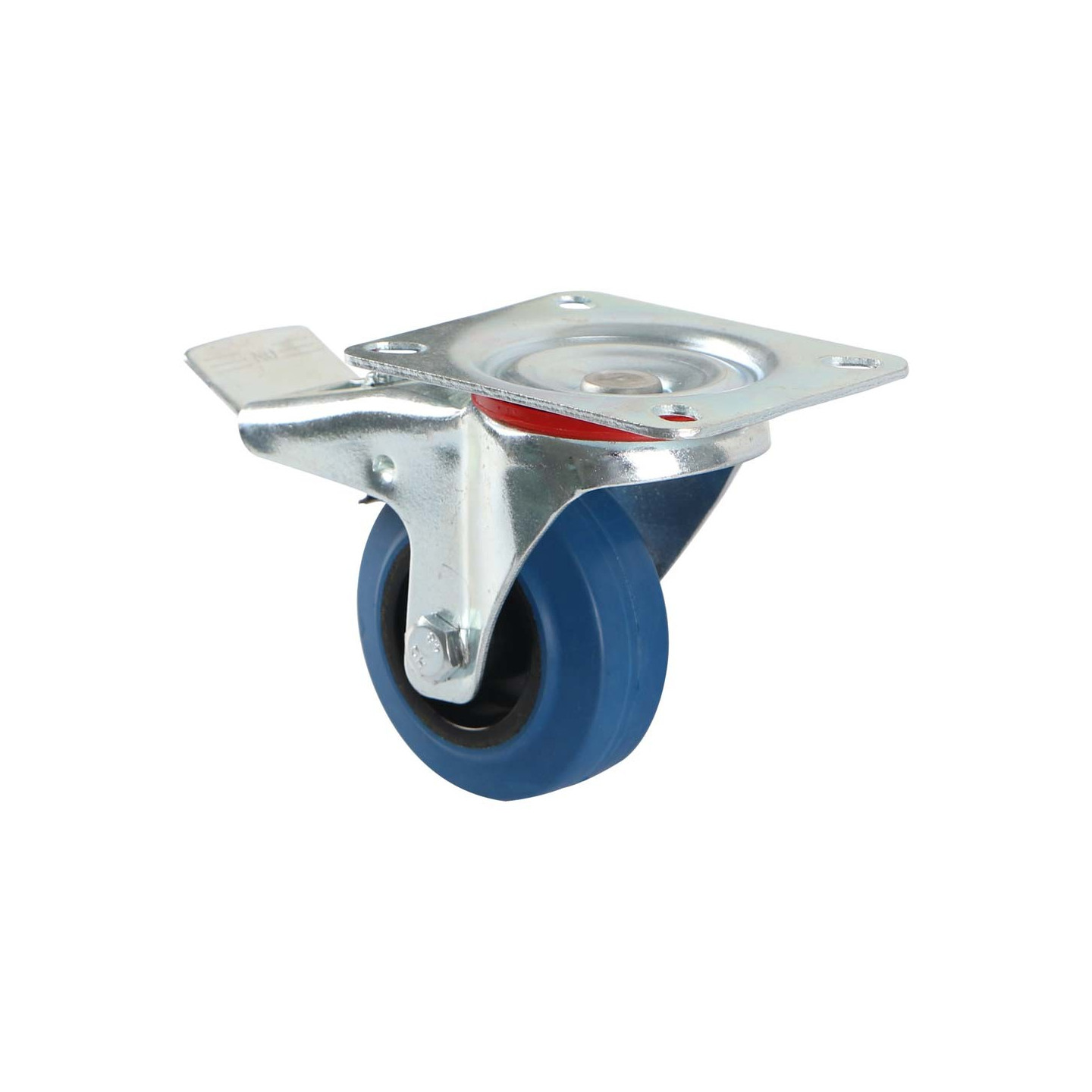 054080 RUBBER CASTER WHEEL BLUE WITH BRAKE 3.5