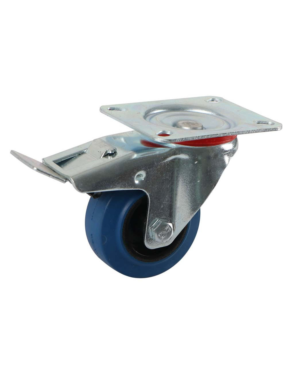 054080 RUBBER CASTER WHEEL BLUE WITH BRAKE 3.5