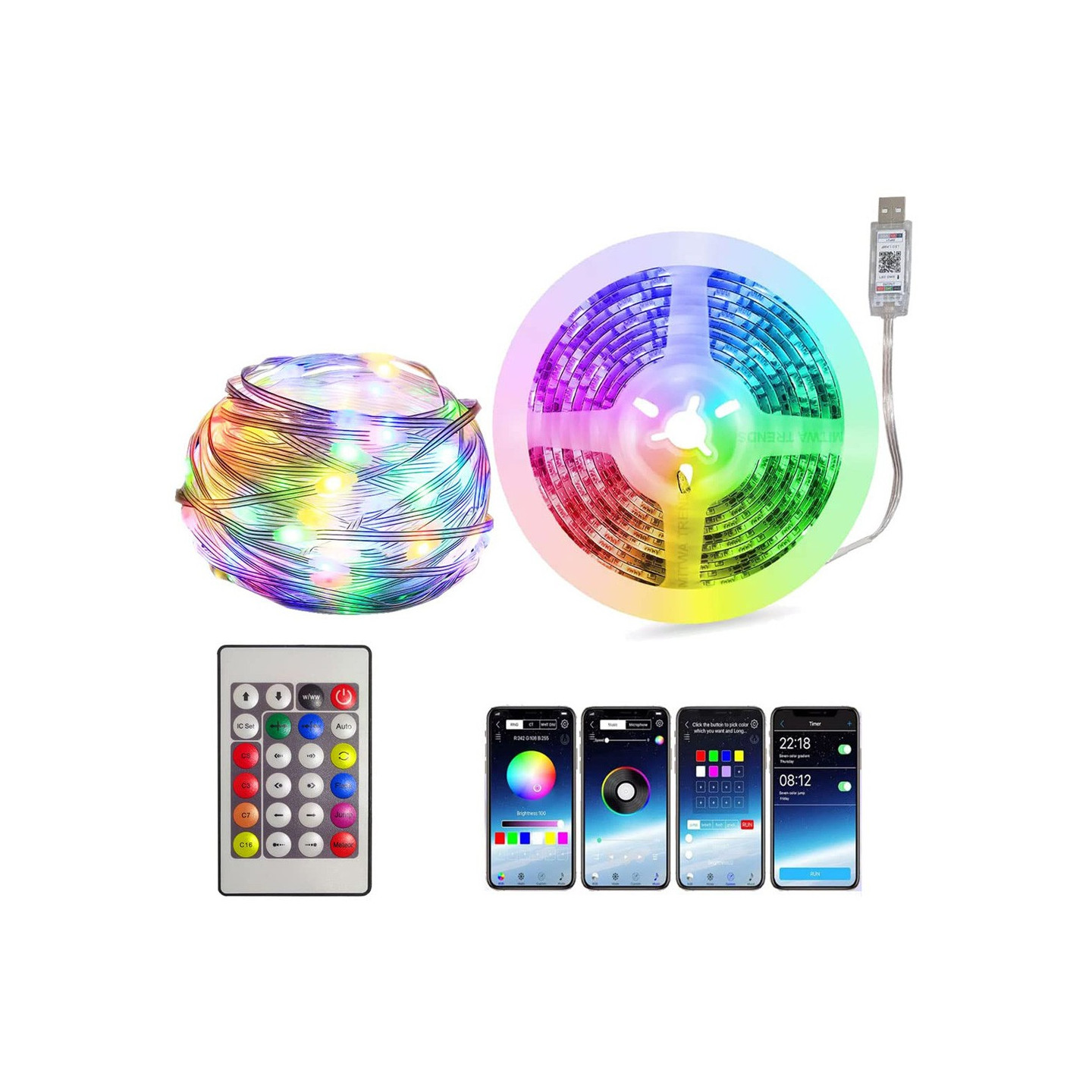 LED STRIP LIGHT SET USB 5V 10MTR RGB CONTROLLER