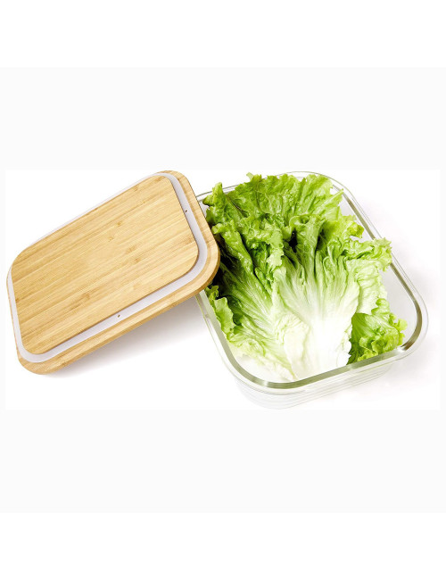 Deep Rectangular Glass Container With Bamboo Lid - Small -1500 Ml