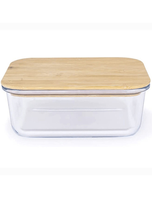 Deep Rectangular Glass Container With Bamboo Lid - Large -3050 Ml