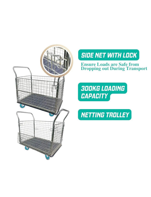 MM307 PLATFORM TROLLEY DOUBLE WITH FOUR SIDE NETTING 300 KG