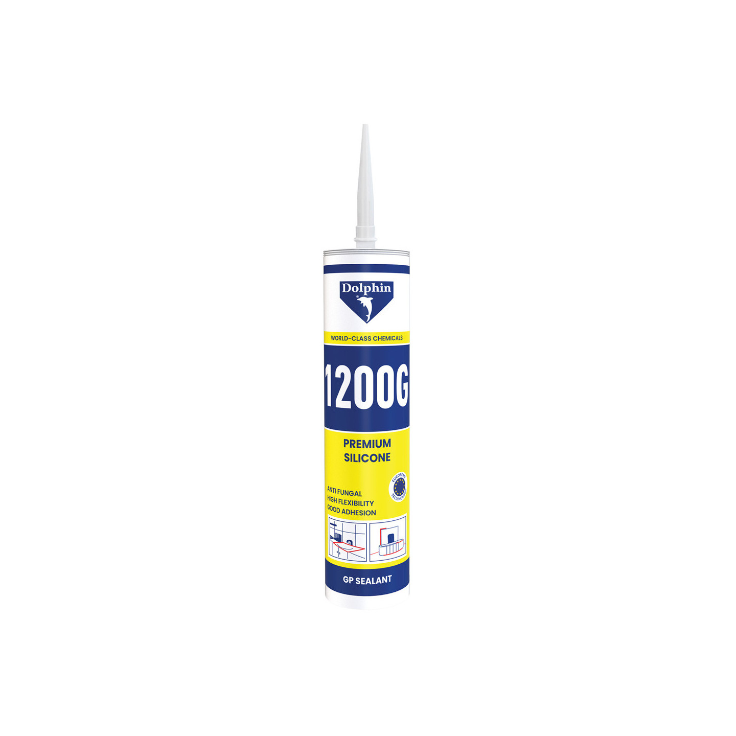 DOLPHIN 1200GP Acetoxy Silicone Sealant White 280G, 1x24