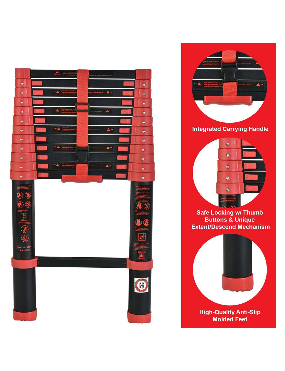 YL-308F ALUMINIUM TELESCOPIC EXTENSION LADDER 3.8 MTR