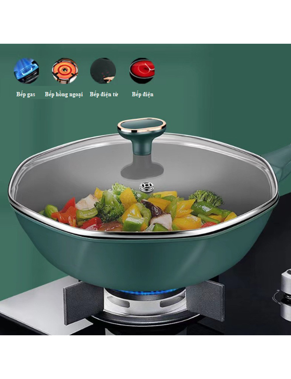 GREEN FRYING PAN WITH LID