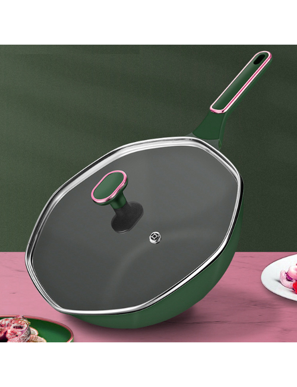 GREEN FRYING PAN WITH LID