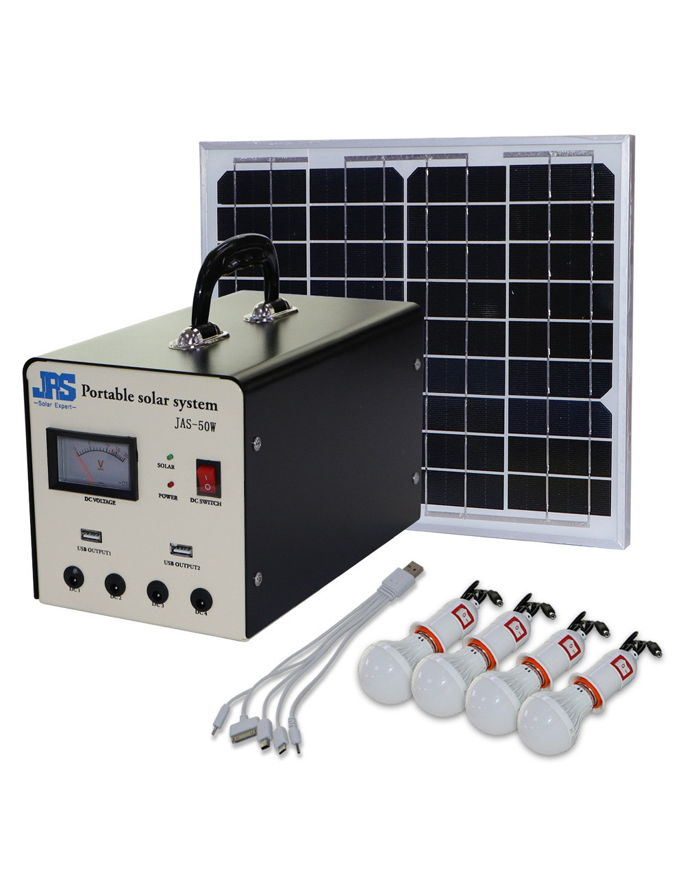 SOLAR SYSTEM 50W WITH 20W SOLAR PANEL & 4 LED BULBS